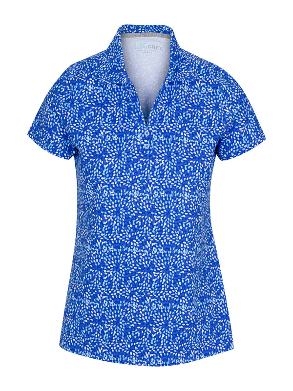Heather Grey Women's Sienna - Azure (Aqua/Blue/White) Short Sleeve Polo ...
